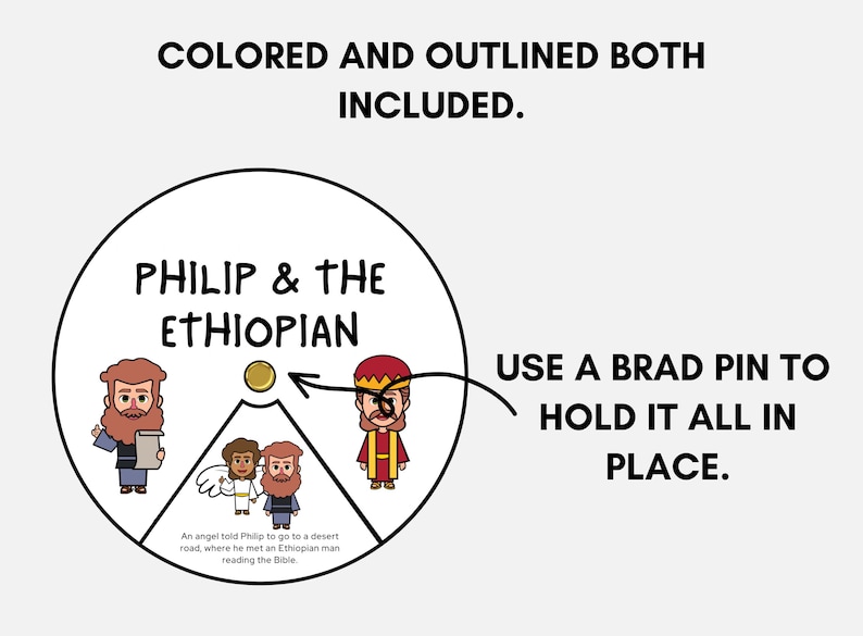 Philip and the Ethiopian, Printable Bible Lesson Coloring Wheel, Sunday ...