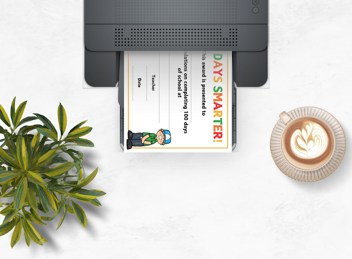 100th Day of School Certificate, Printable 100 Days Smarter Student ...