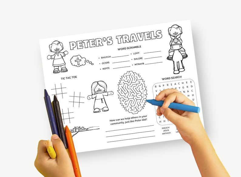 Peter's Travels, Printable Bible Activity Placemat, Sunday School, Kids ...