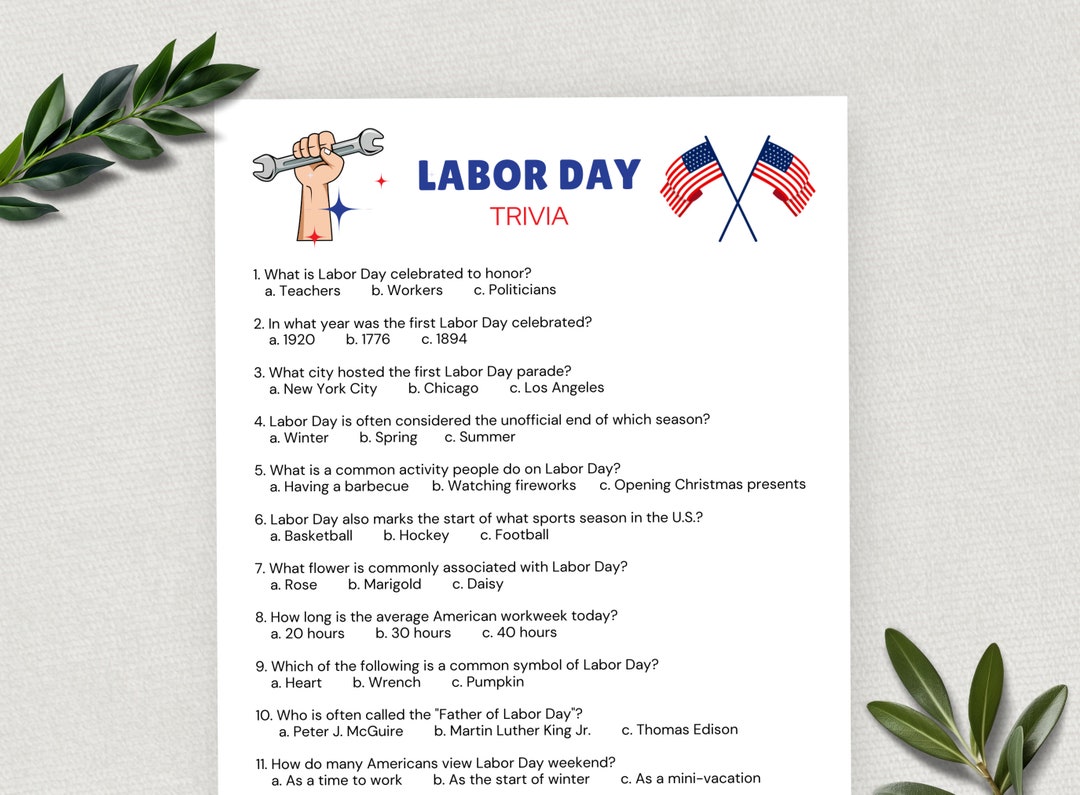 Labor Day Trivia, Fun Printable Labor Day Game for Kids and Adults ...