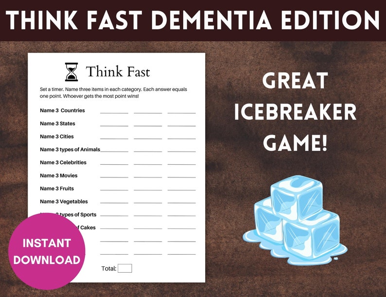 Dementia Think Fast Game, Memory Game, Alzheimers Activities, Dementia ...