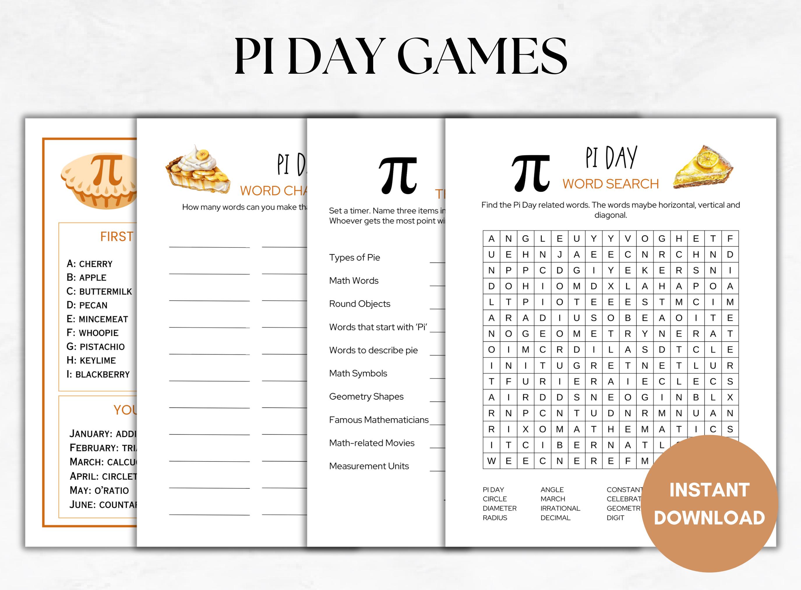 8 Printable Pi Day Games, Fun Pi Day Activities for Kids and Adults, Pi ...