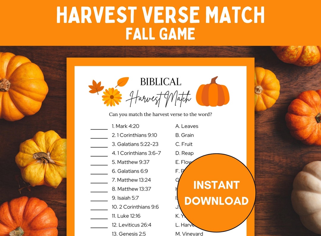 Biblical Harvest Verse Match Game, Printable Fall Games for Kids ...
