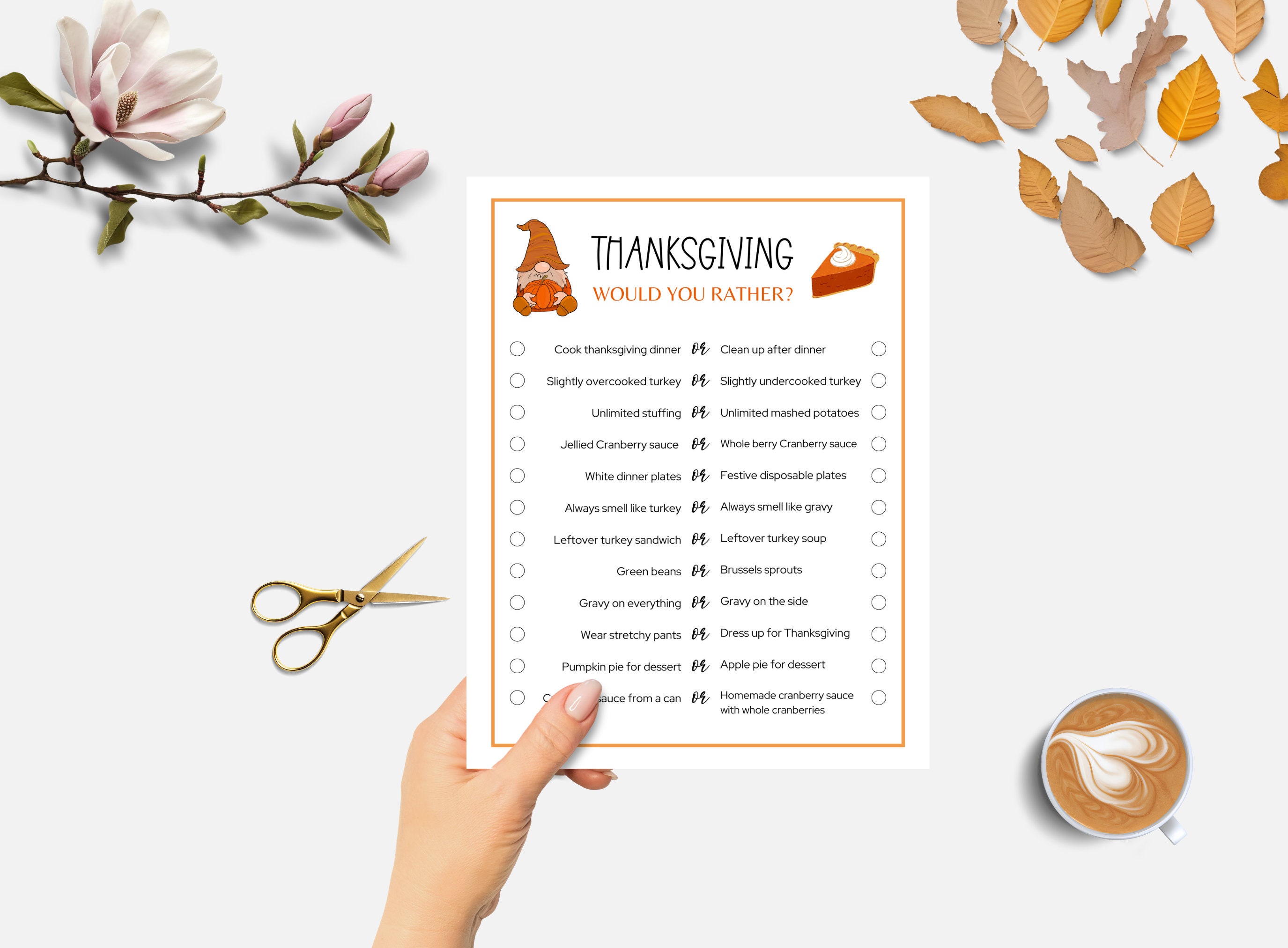 Thanksgiving Would You Rather, This or That, Printable Thanksgiving ...