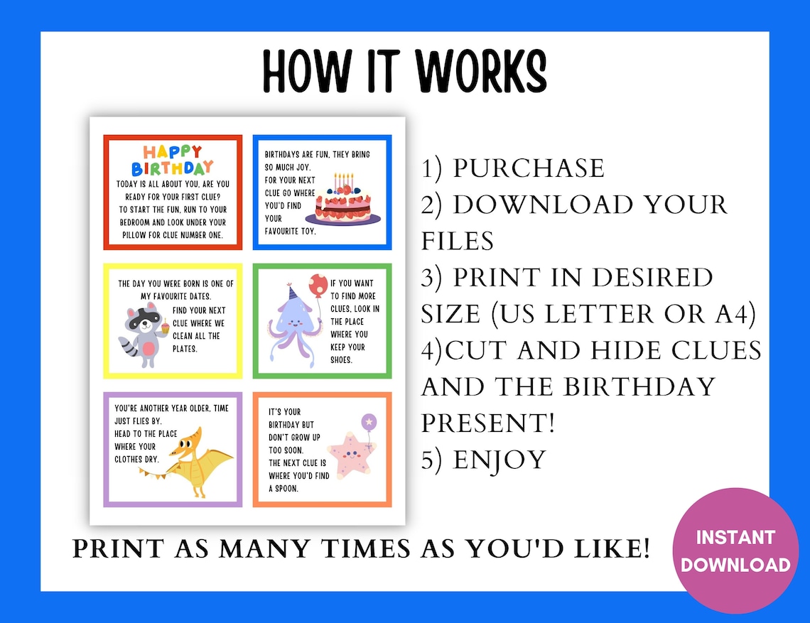 Birthday Scavenger Hunt for Kids, Birthday Treasure Hunt, Indoor ...
