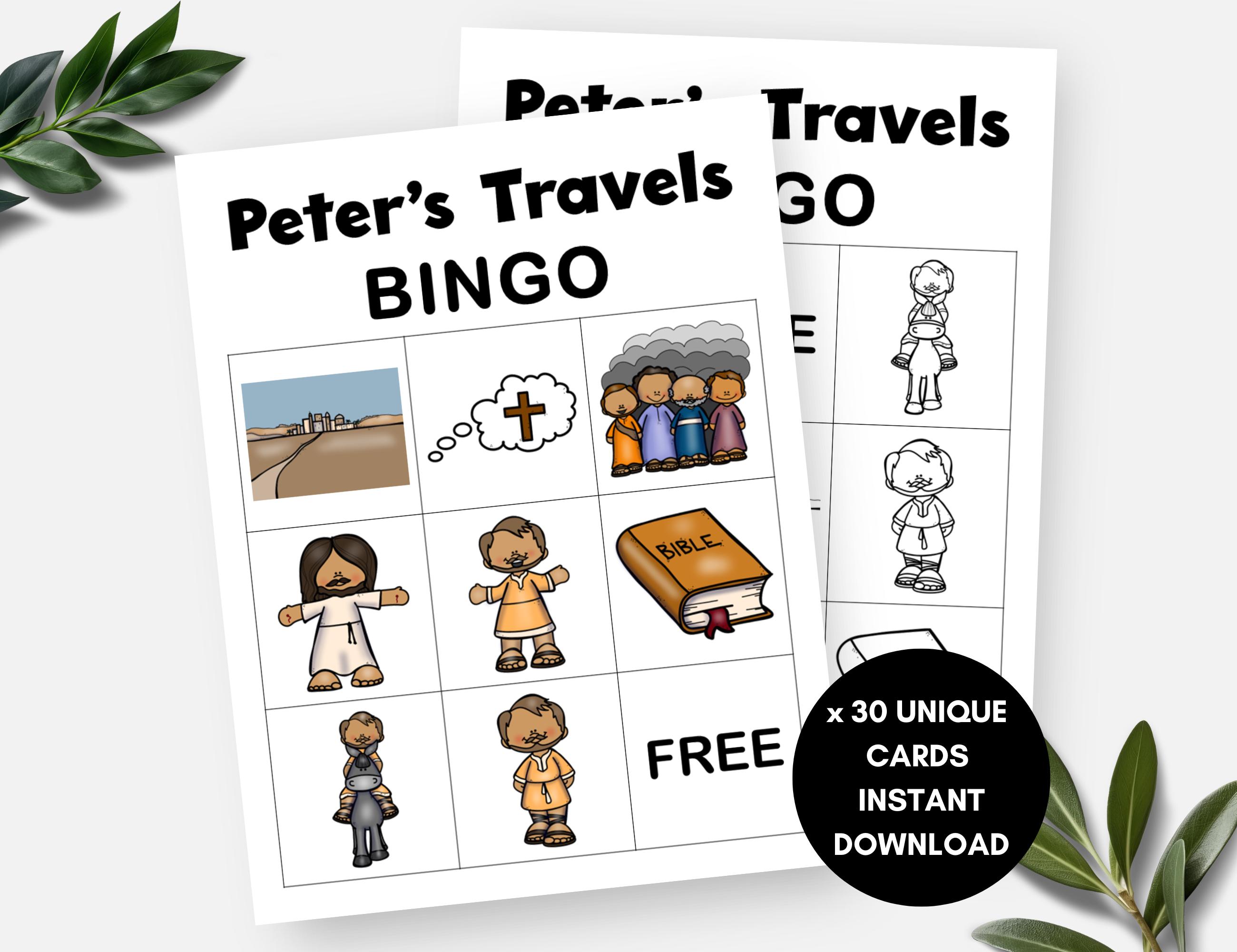 Story of Peter, 30 Bible Story Bingo Cards, Printable Sunday School ...
