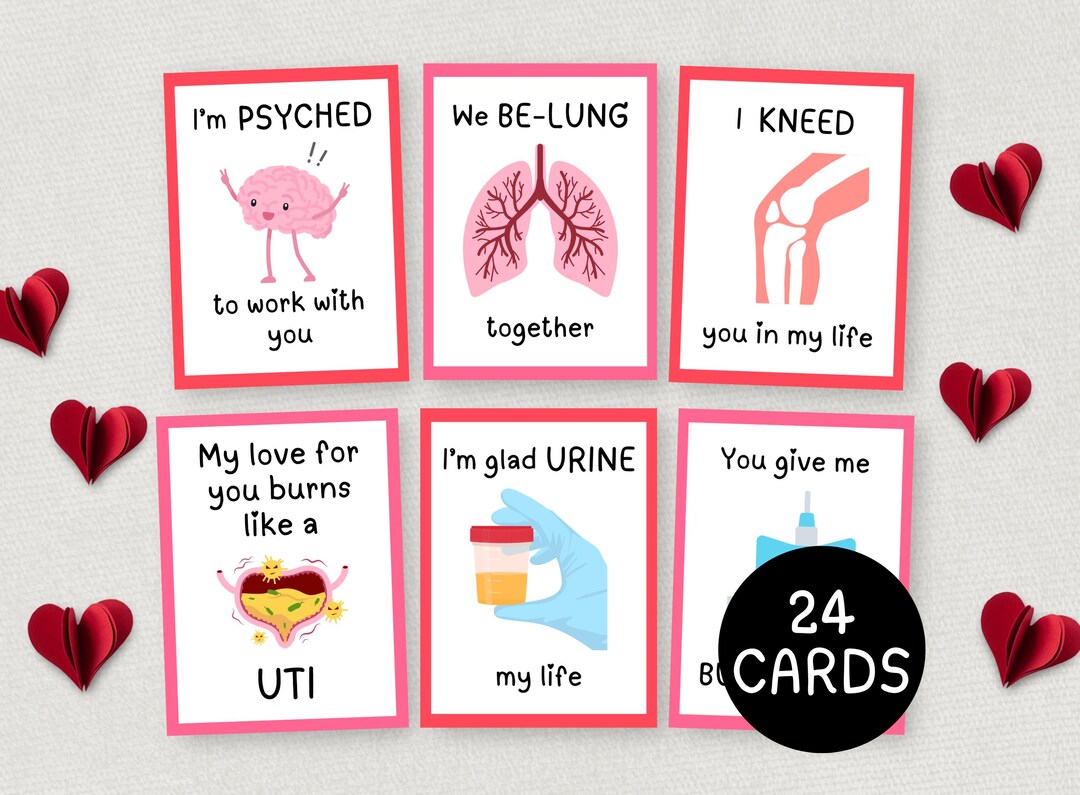 Nurse Valentines, 24 Printable Doctor Valentine Gift Tags, Funny ...