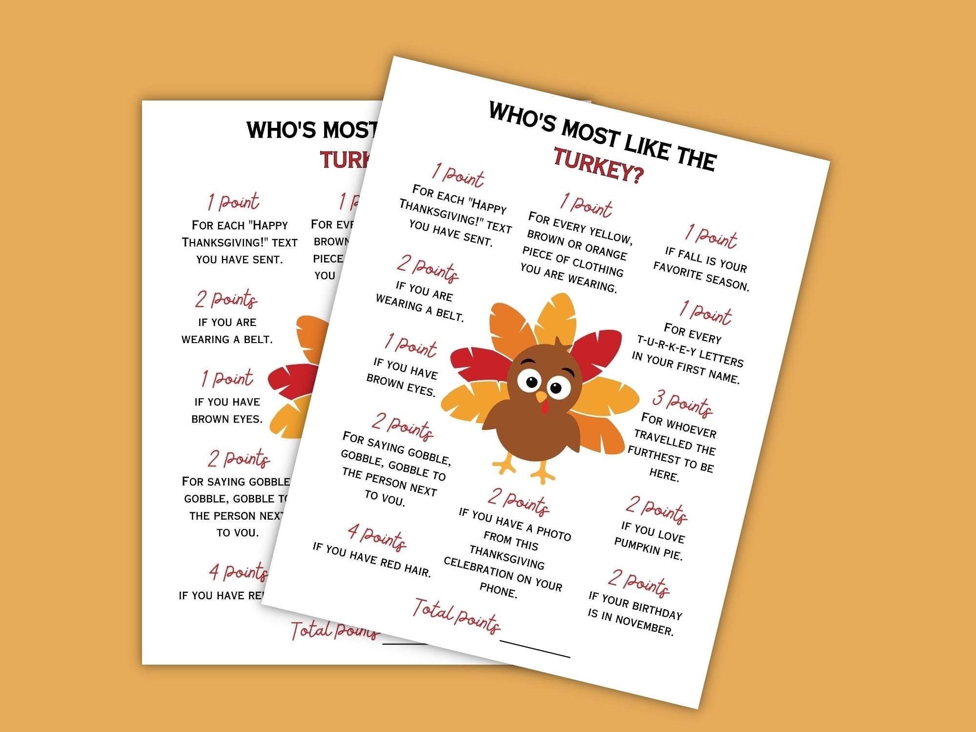 Whos Most Like the Turkey, Who is Most Like the Turkey, Fun ...