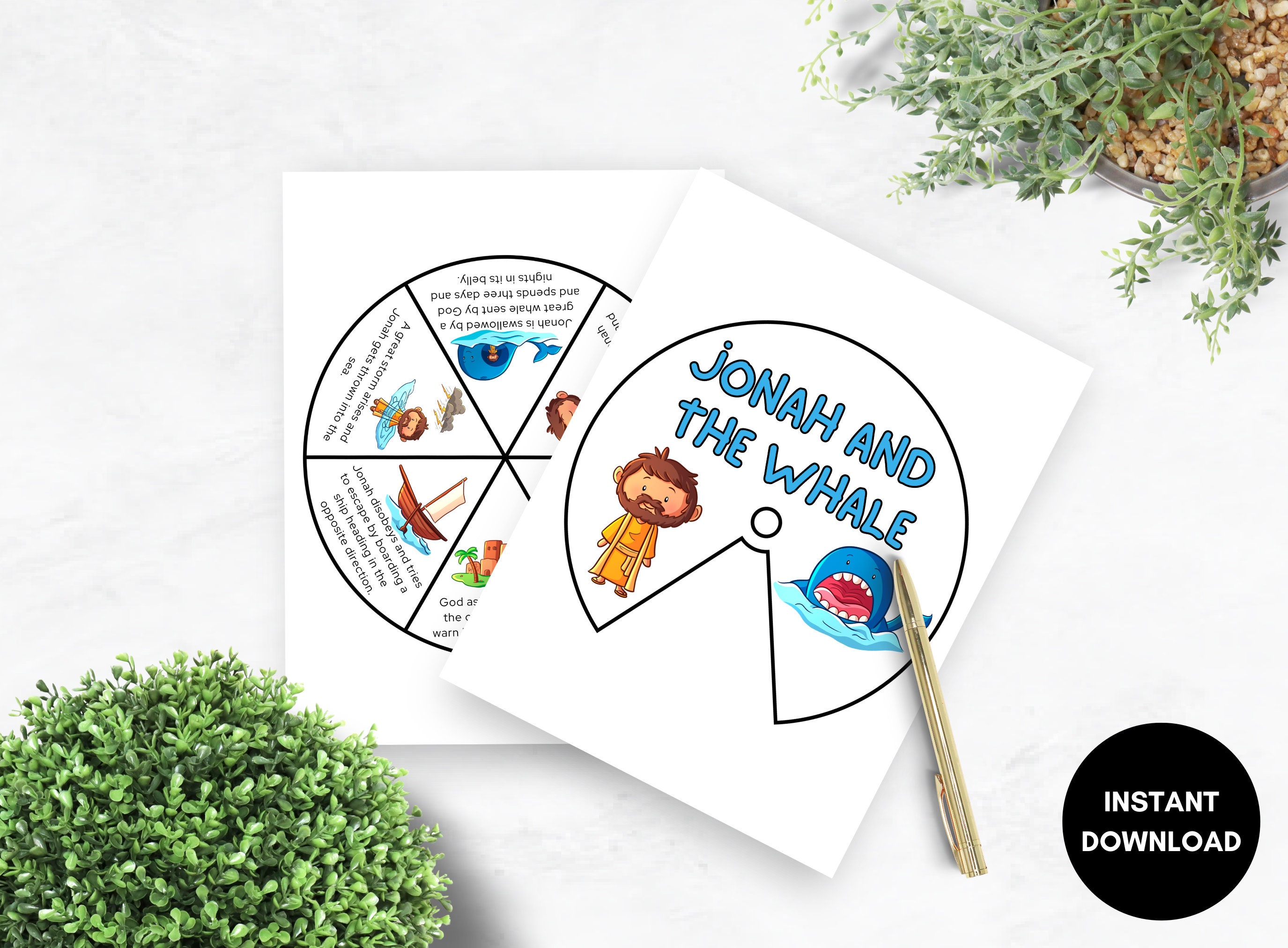 Jonah and the Whale, Printable Bible Coloring Wheel, Sunday School ...