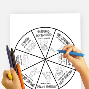 Easter Story Craft, Printable Bible Story Coloring Wheel, Holy Week ...