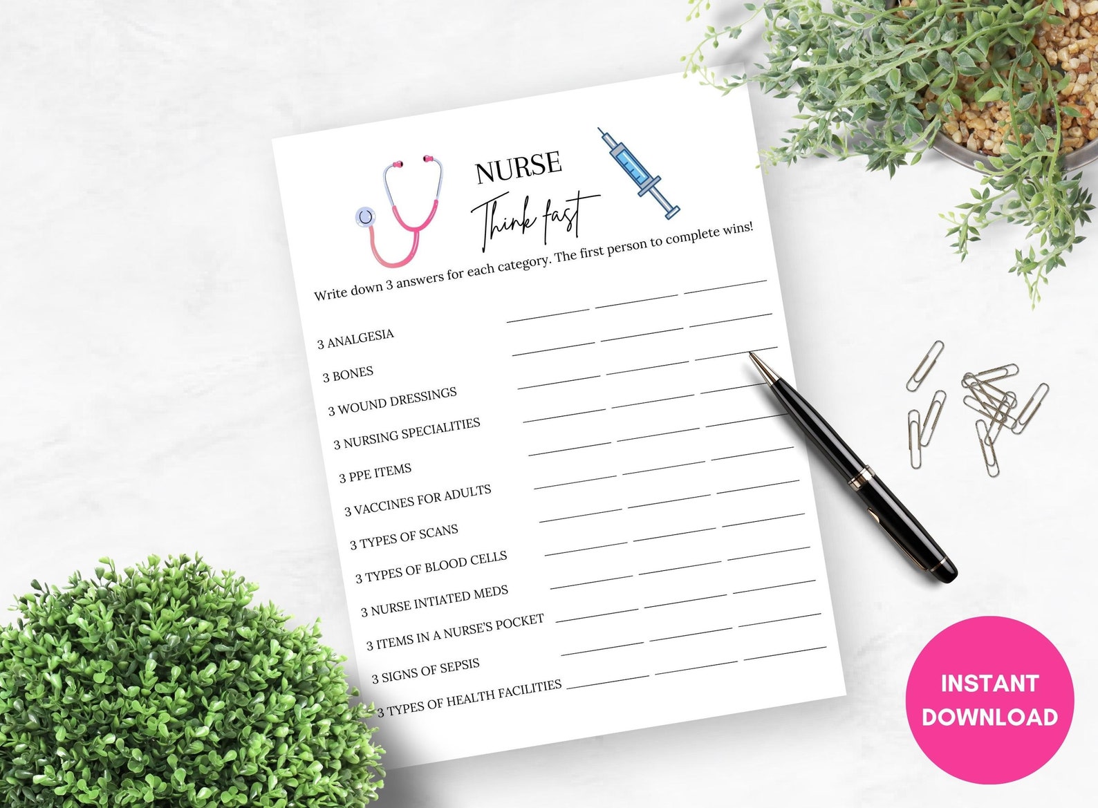 Printable Nurse Think Fast Game, Nursing Theme, Fun Graduation Game ...