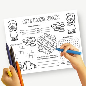 Parable of the Lost Coin, Printable Bible Activity Placemat, Sunday ...