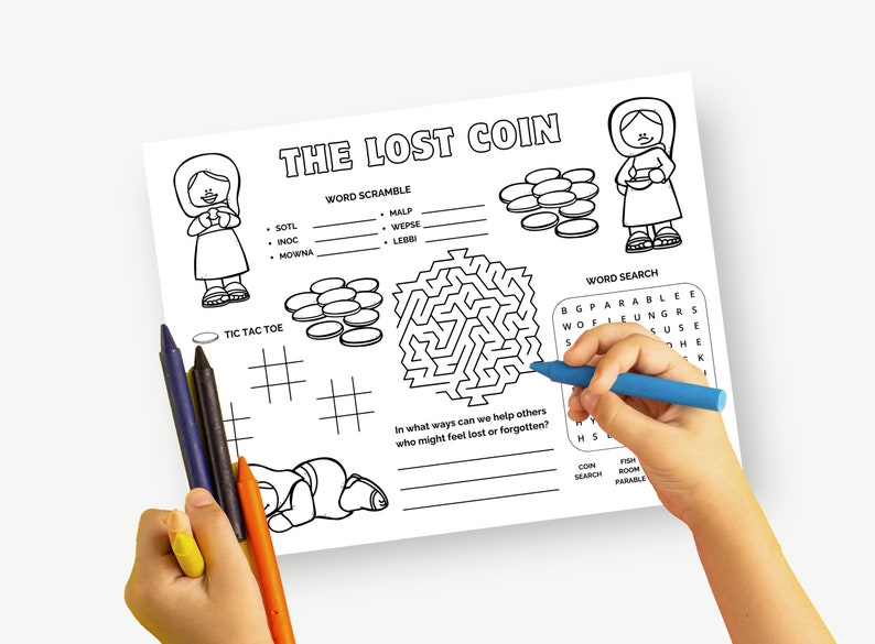 Parable of the Lost Coin, Printable Bible Activity Placemat, Sunday ...