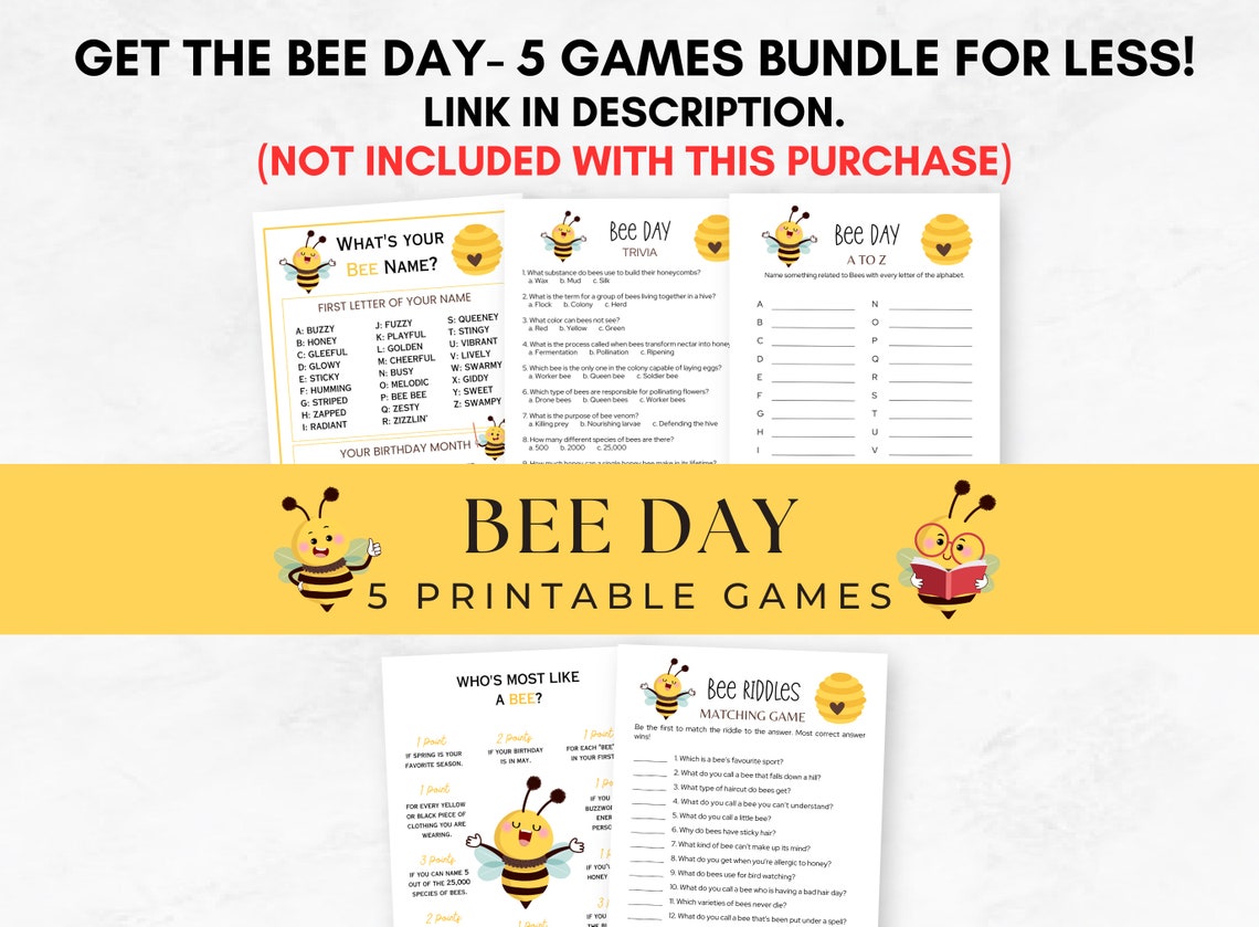 Bee Riddles, Fun Printable Party Game for Kids and Adults, Bee Theme ...