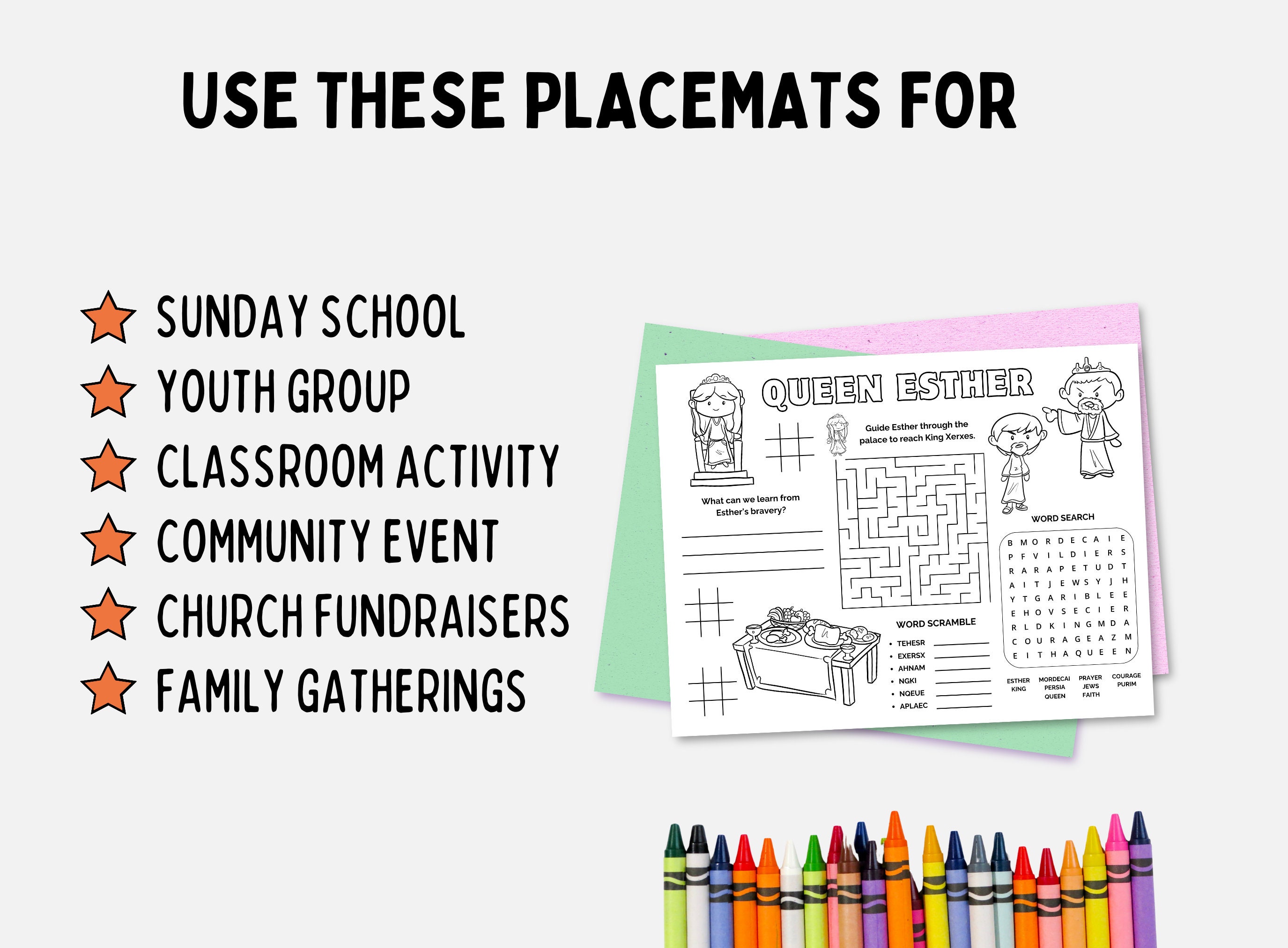 Queen Esther, Printable Bible Activity Placemat, Sunday School, Kids ...