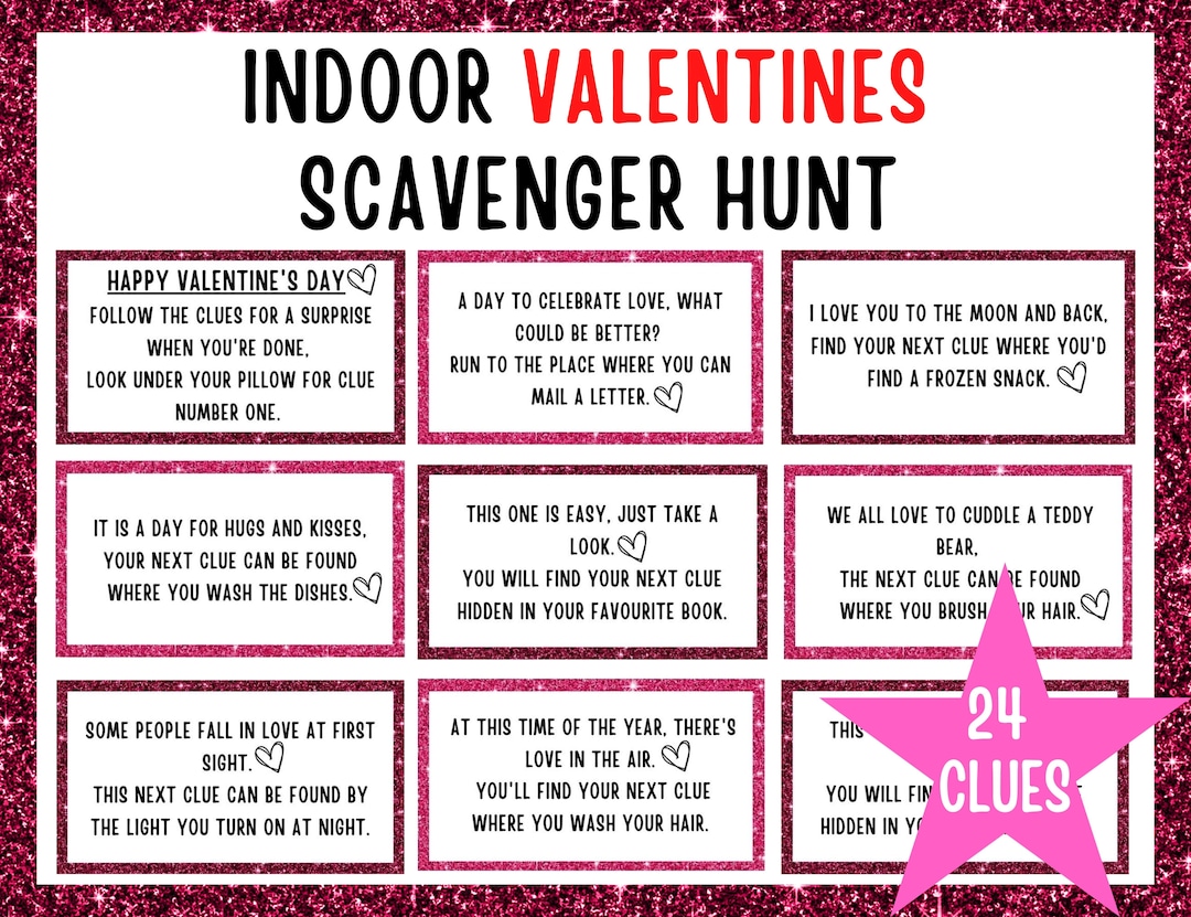 Valentines Scavenger Hunt Printable Game, Valentines Treasure Hunt for ...