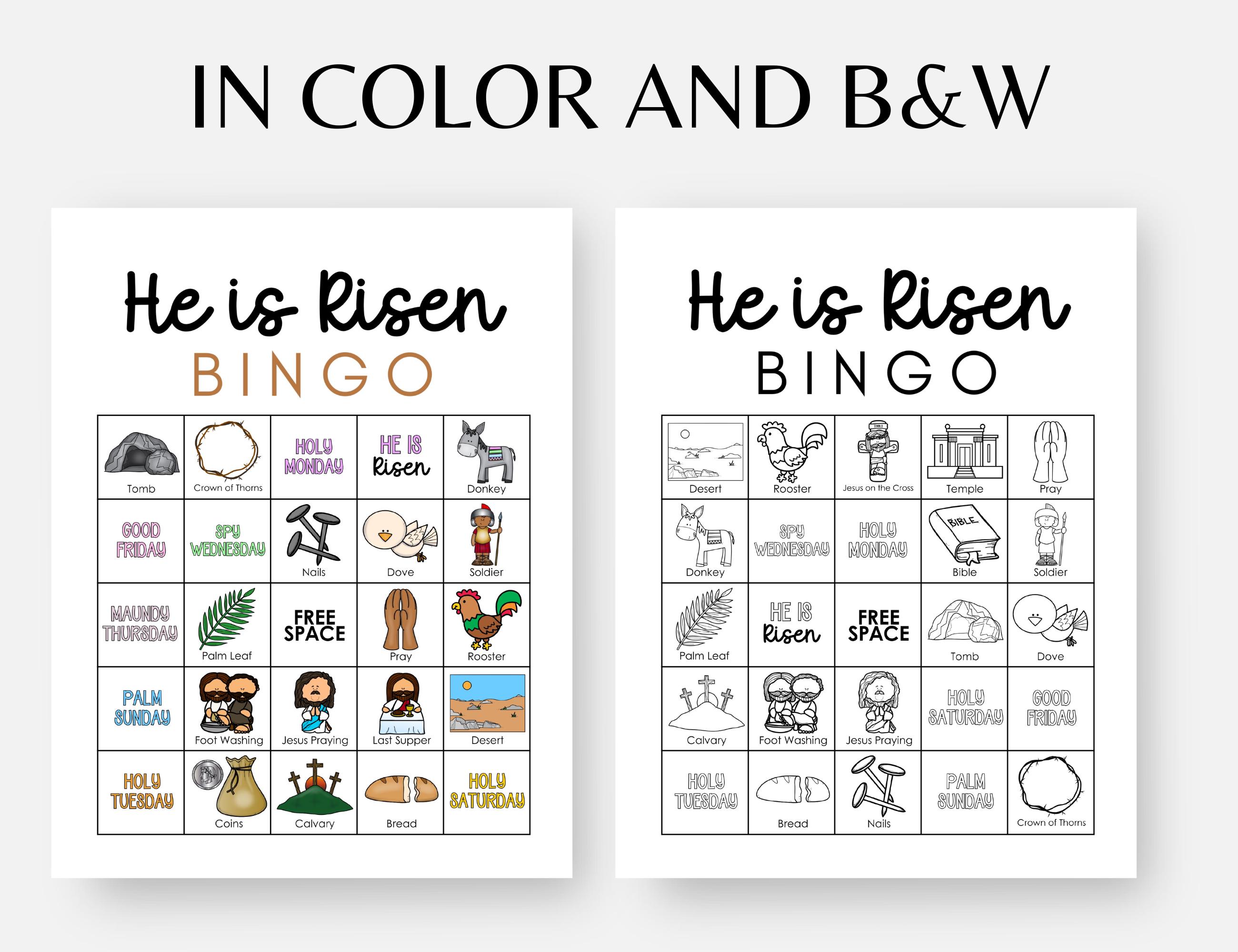 He is Risen Bingo, Printable Resurrection Bingo Cards, Lent Group Game ...