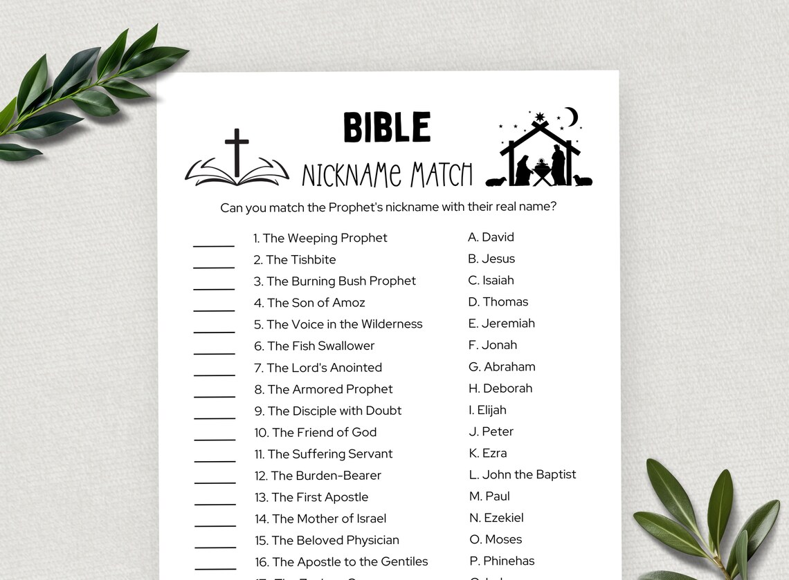 Printable Bible Nickname Matching Game, Bible Games, Fun Christian ...