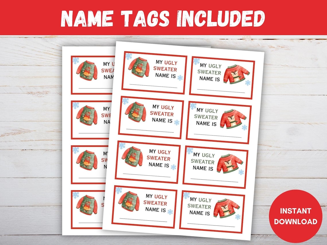 What's Your Ugly Sweater Name, Printable Christmas Party Game for Kids ...