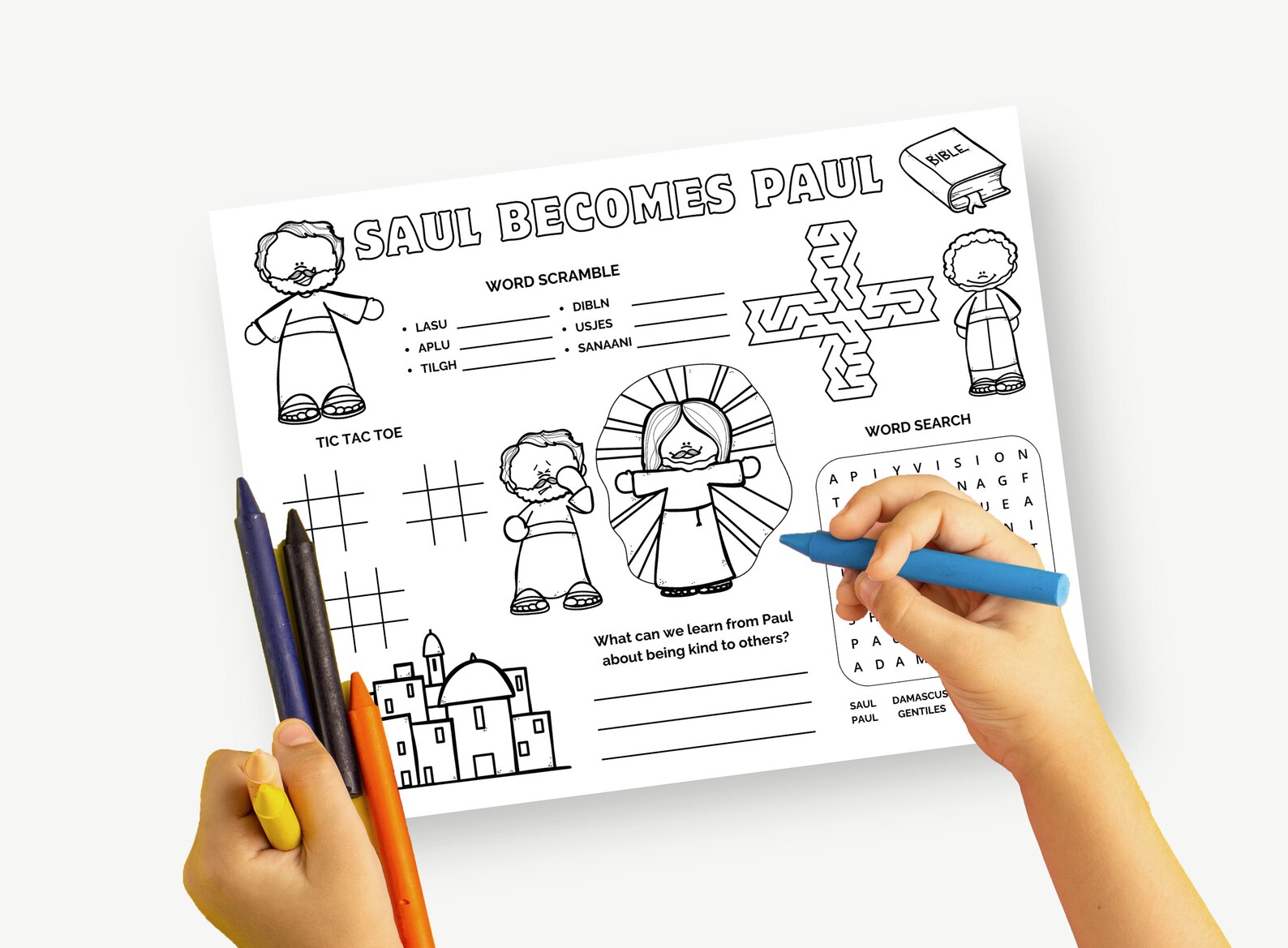Saul Becomes Paul, Printable Bible Activity Placemat, Sunday School ...