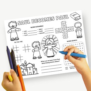 Saul Becomes Paul, Printable Bible Activity Placemat, Sunday School ...