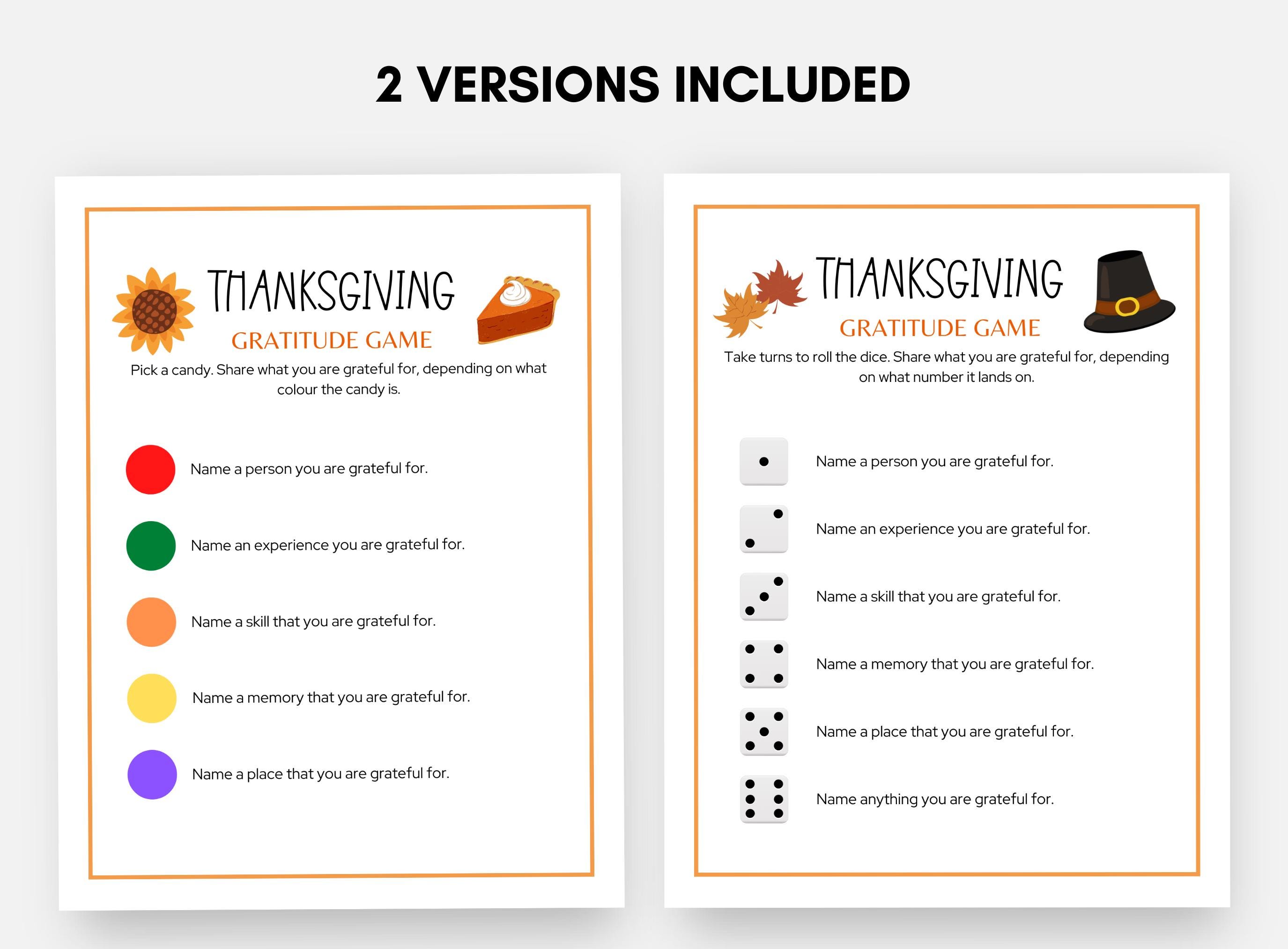 Gratitude Game, Printable Thanksgiving Game, Candy Dice, Gratitude Dice ...