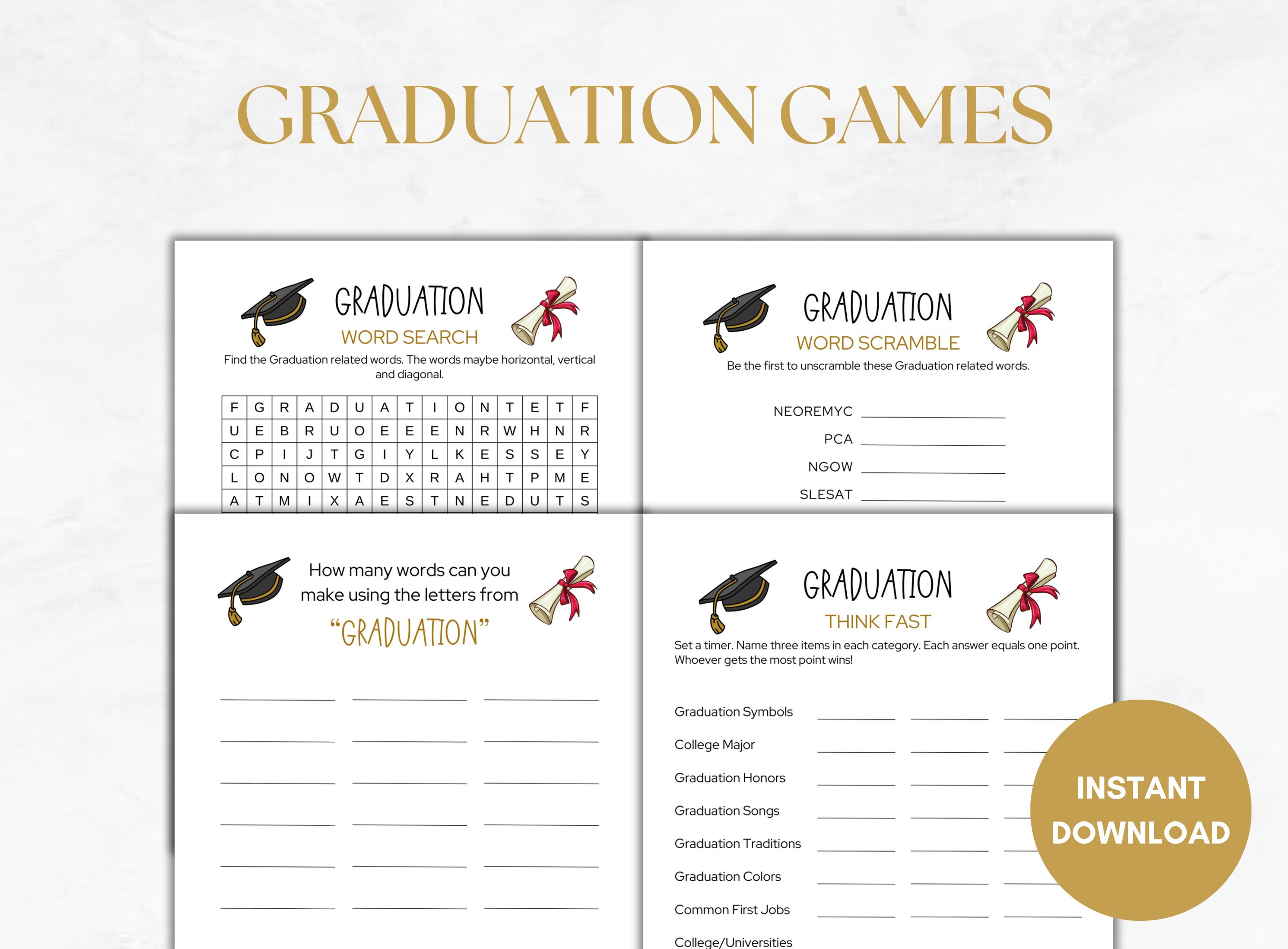 8 Printable Graduation Party Games, Fun High School/college/university ...