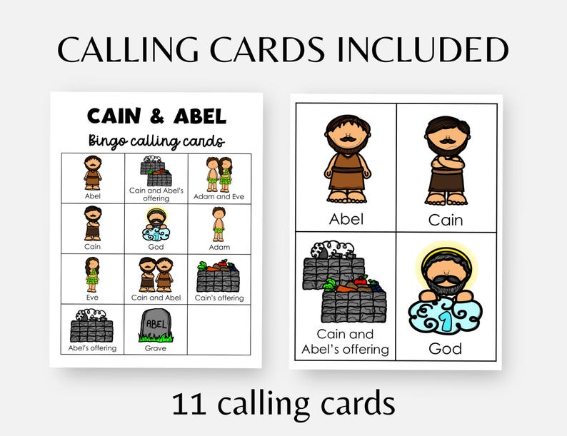Cain and Abel, 30 Bible Story Bingo Cards, Printable Sunday School ...