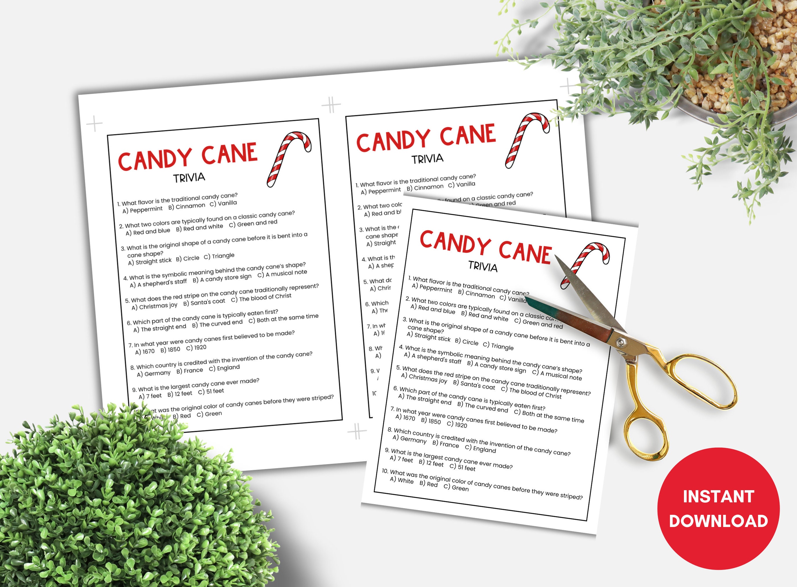 Candy Cane Trivia, Printable Christmas Food Trivia, Holiday Party Game ...