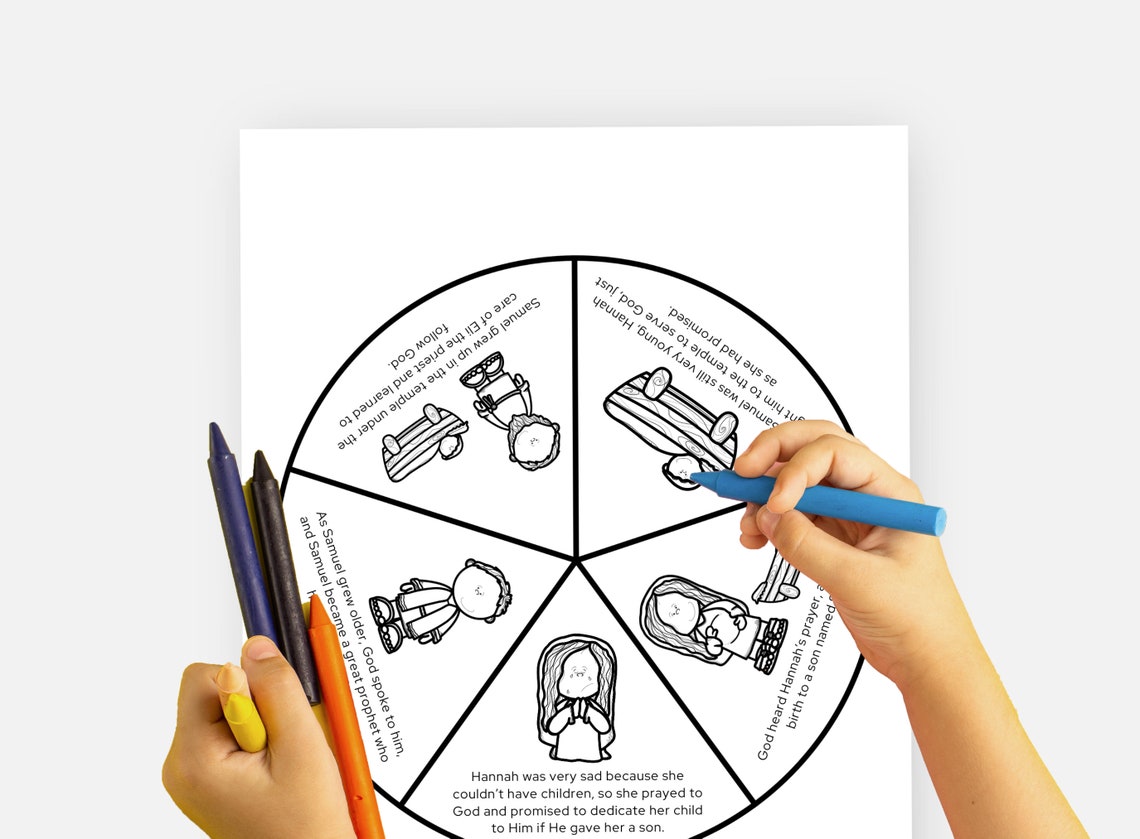 Hannah and Samuel, Printable Bible Coloring Wheel, Sunday School Craft ...