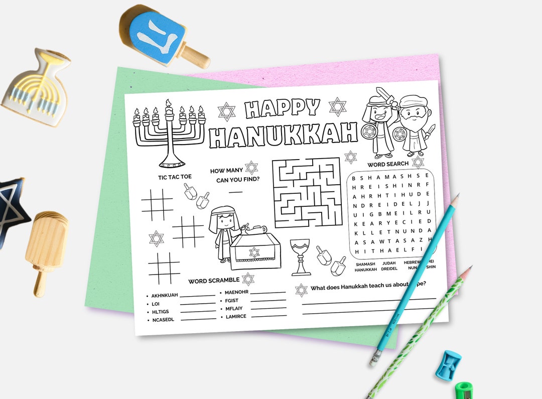 Hanukkah Placemat, Printable Hanukkah Activity Sheet, Hanukkah Kids ...