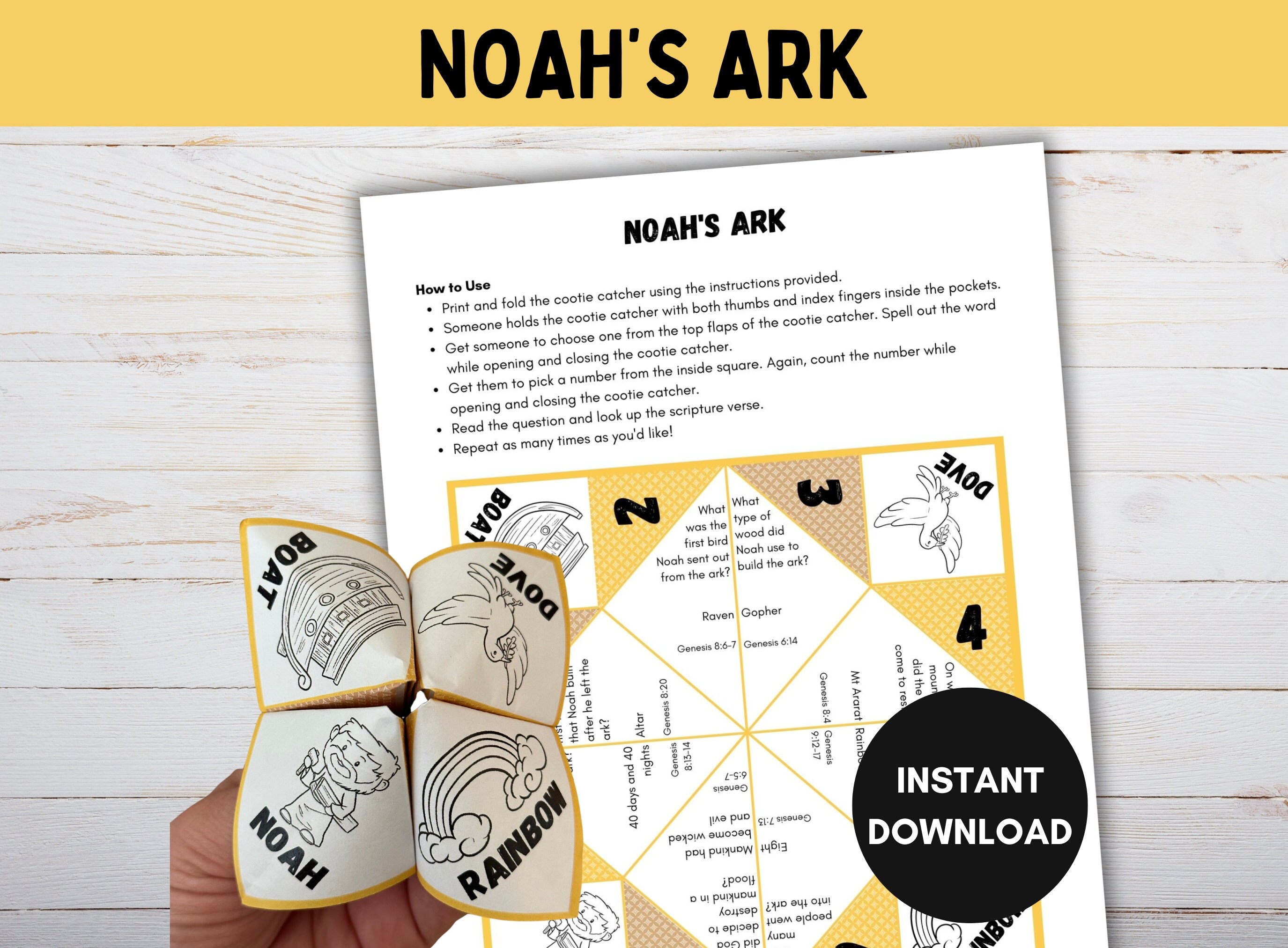 Noahs Ark, Sunday School Craft, Printable Bible Craft, Cootie Catcher ...