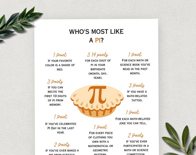Who's Most Like a Pi, Pi Day Game, Fun Pi Day Activity for Kids and ...