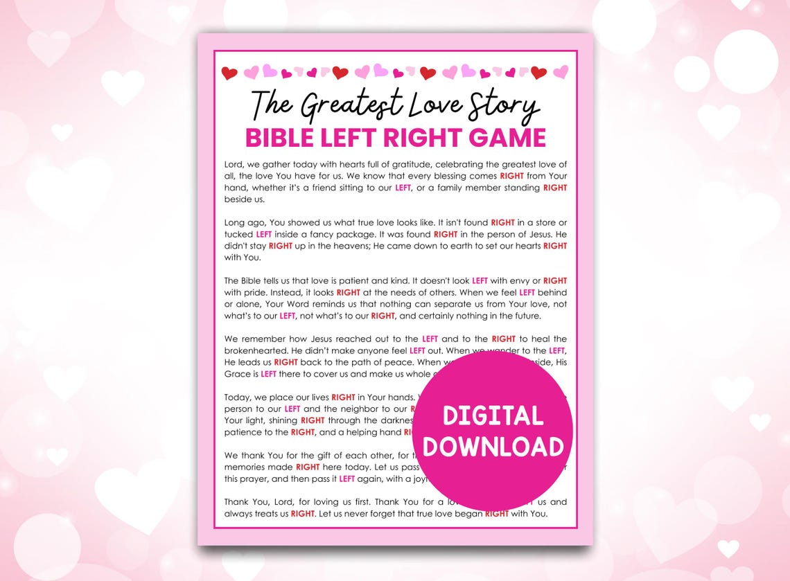 Gods Love, Bible Left Right Game, Christian Valentines, Pass the Gift ...