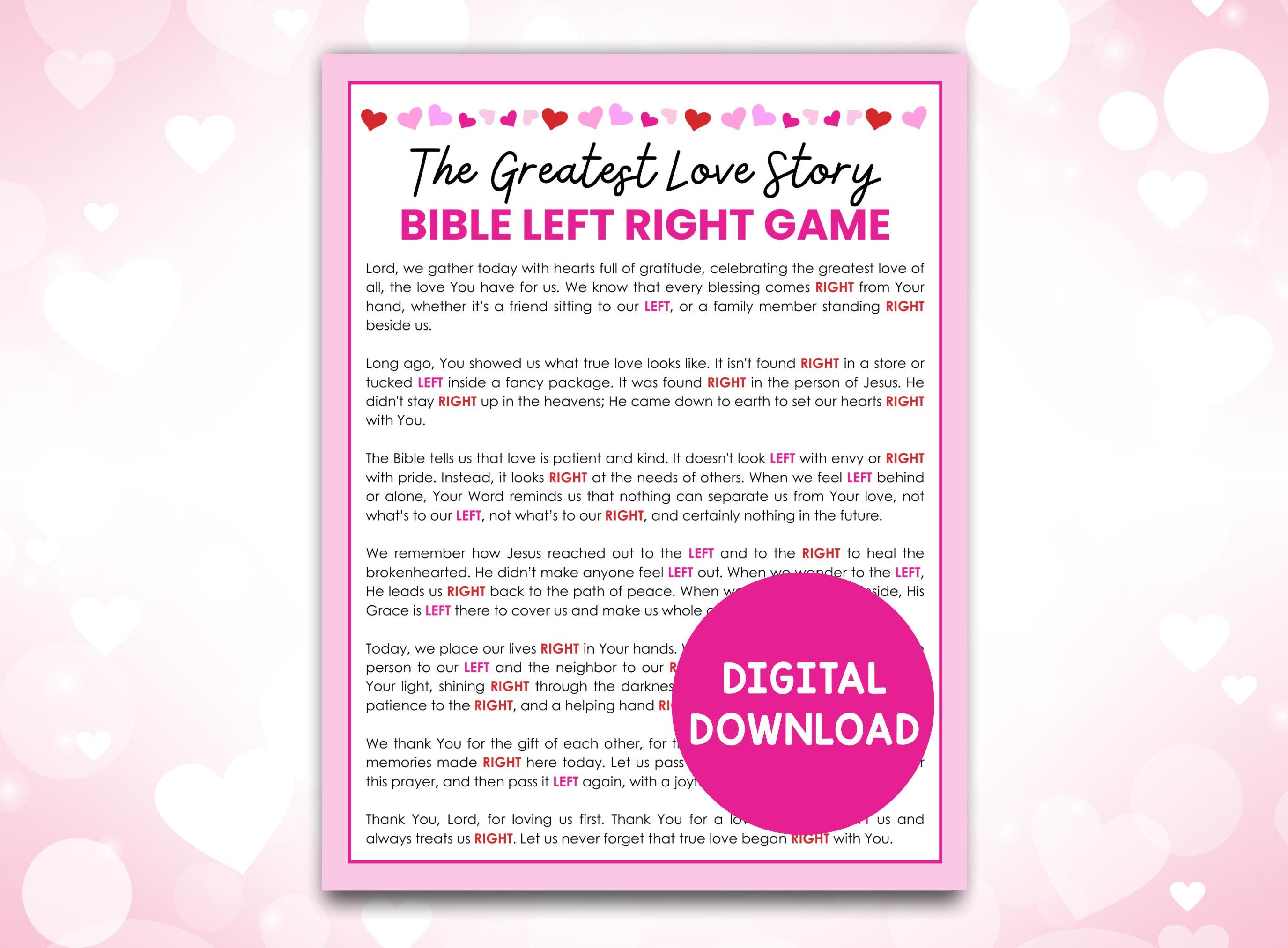 Gods Love, Bible Left Right Game, Christian Valentines, Pass the Gift ...