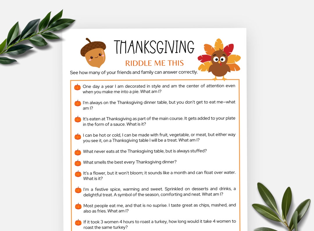 Thanksgiving Riddle Me This, Printable Thanksgiving Trivia Game, Family ...