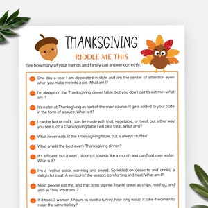 Thanksgiving Riddle Me This, Printable Thanksgiving Trivia Game, Family ...