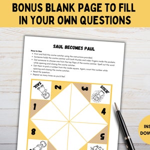 Saul Becomes Paul, Printable Cootie Catcher, Sunday School Craft, Kids ...