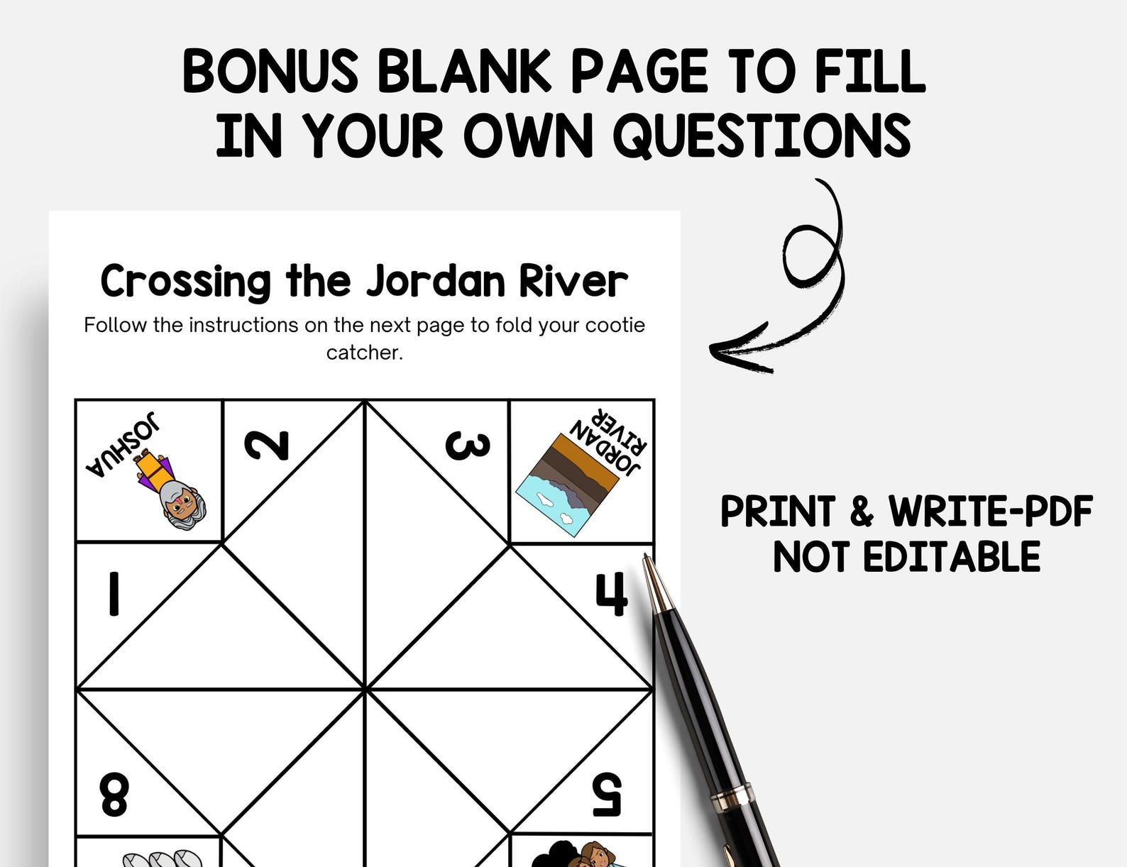 Crossing the Jordan River, Printable Bible Story Cootie Catcher, Easy ...