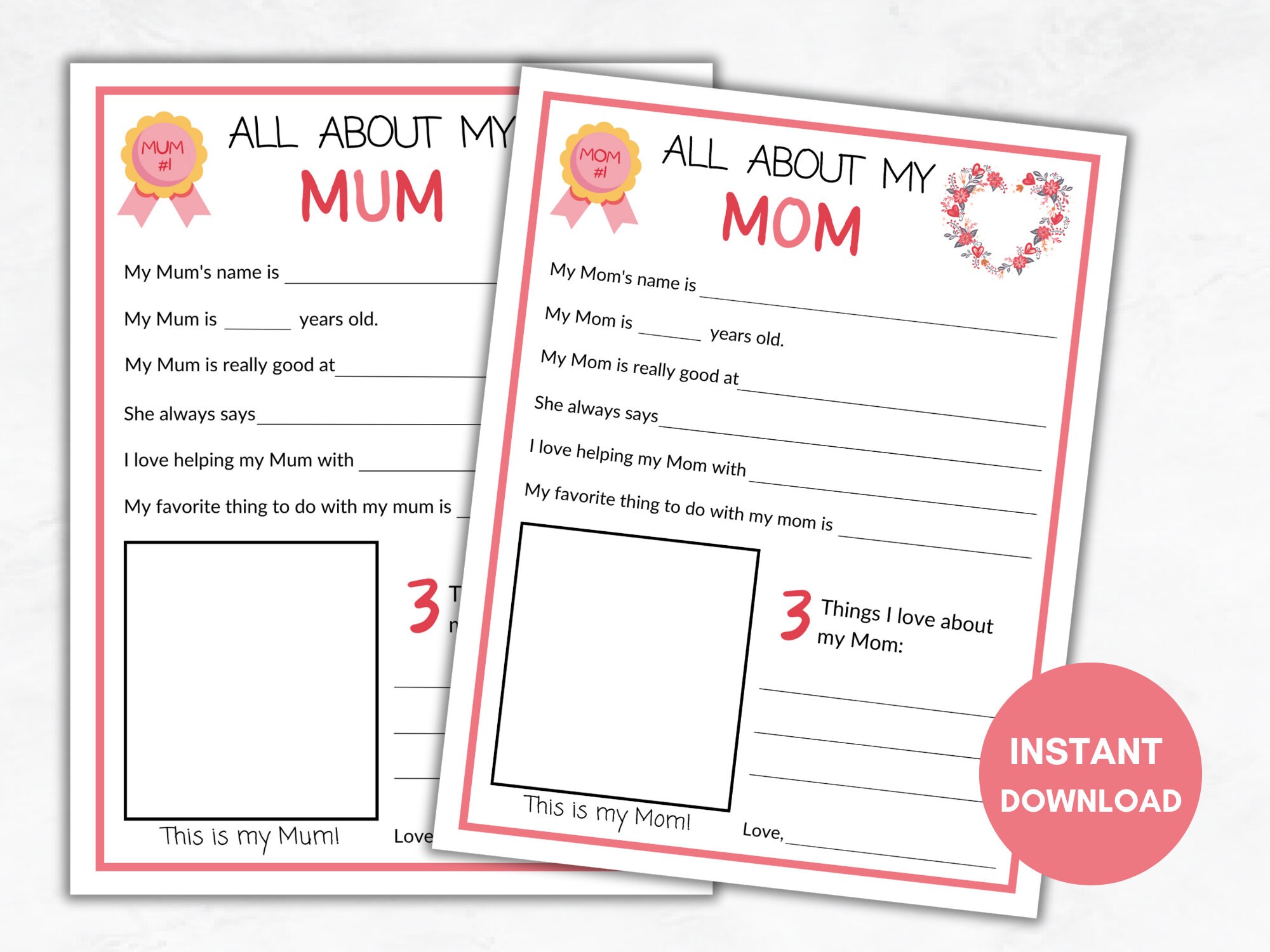 All About My Mom Printable, All About Mum Keepsake, Fill in the Blank ...