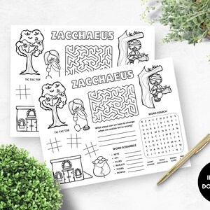 Zacchaeus, Printable Bible Activity Placemat, Sunday School, Kids Bible ...