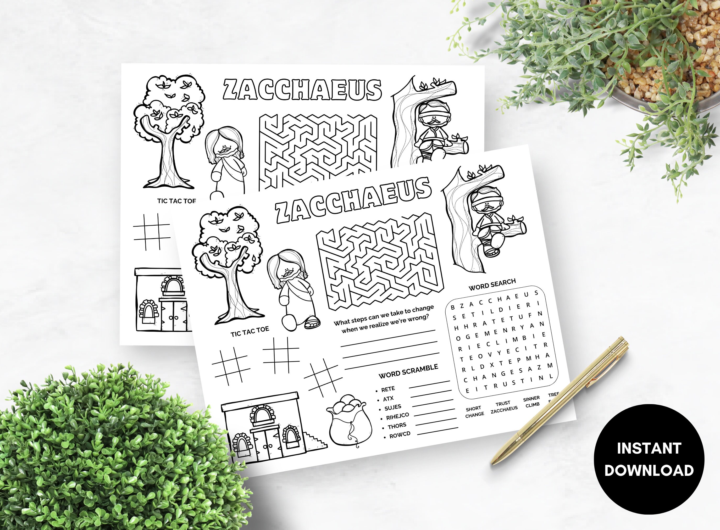 Zacchaeus, Printable Bible Activity Placemat, Sunday School, Kids Bible ...