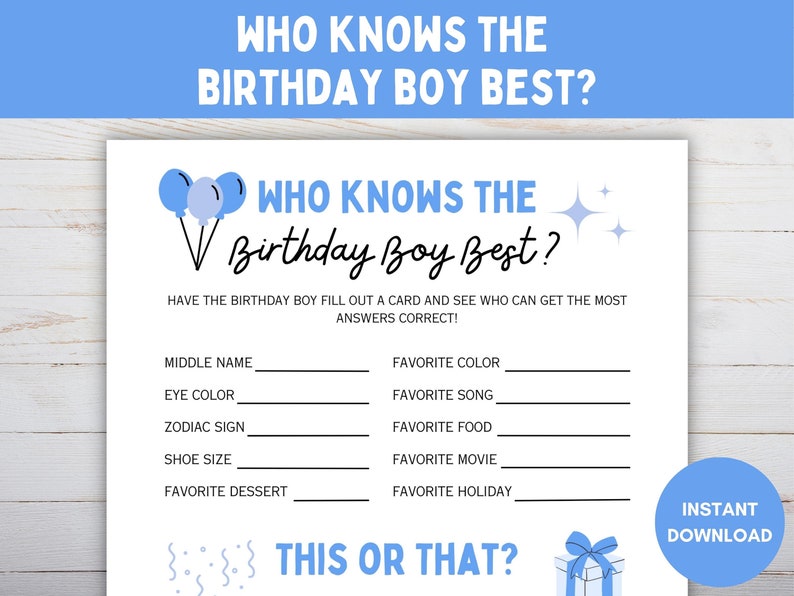 Who Knows the Birthday Boy Best, How Well Do You Know Him, Printable ...