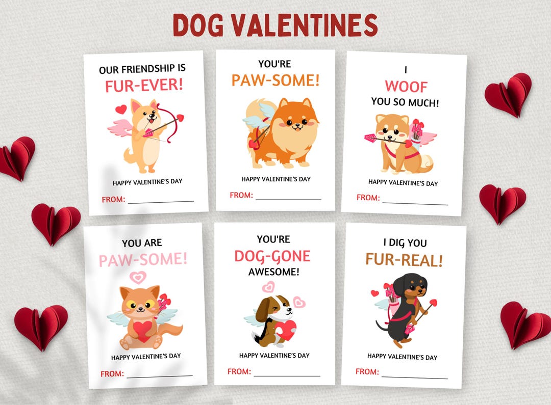 Dog Valentine, Printable Classroom Valentines, Student Gift Tags, Kids ...