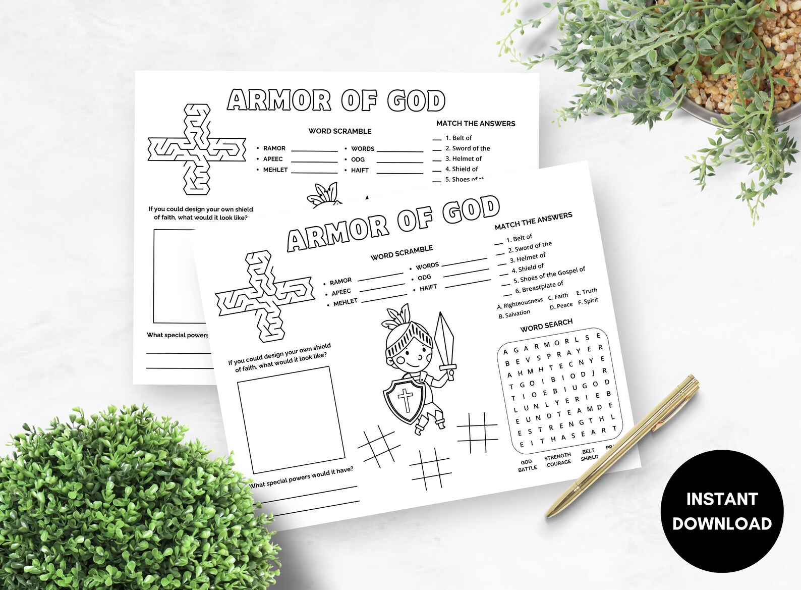 Armor of God, Ephesians 6 10, Printable Bible Activity Placemat, Sunday ...