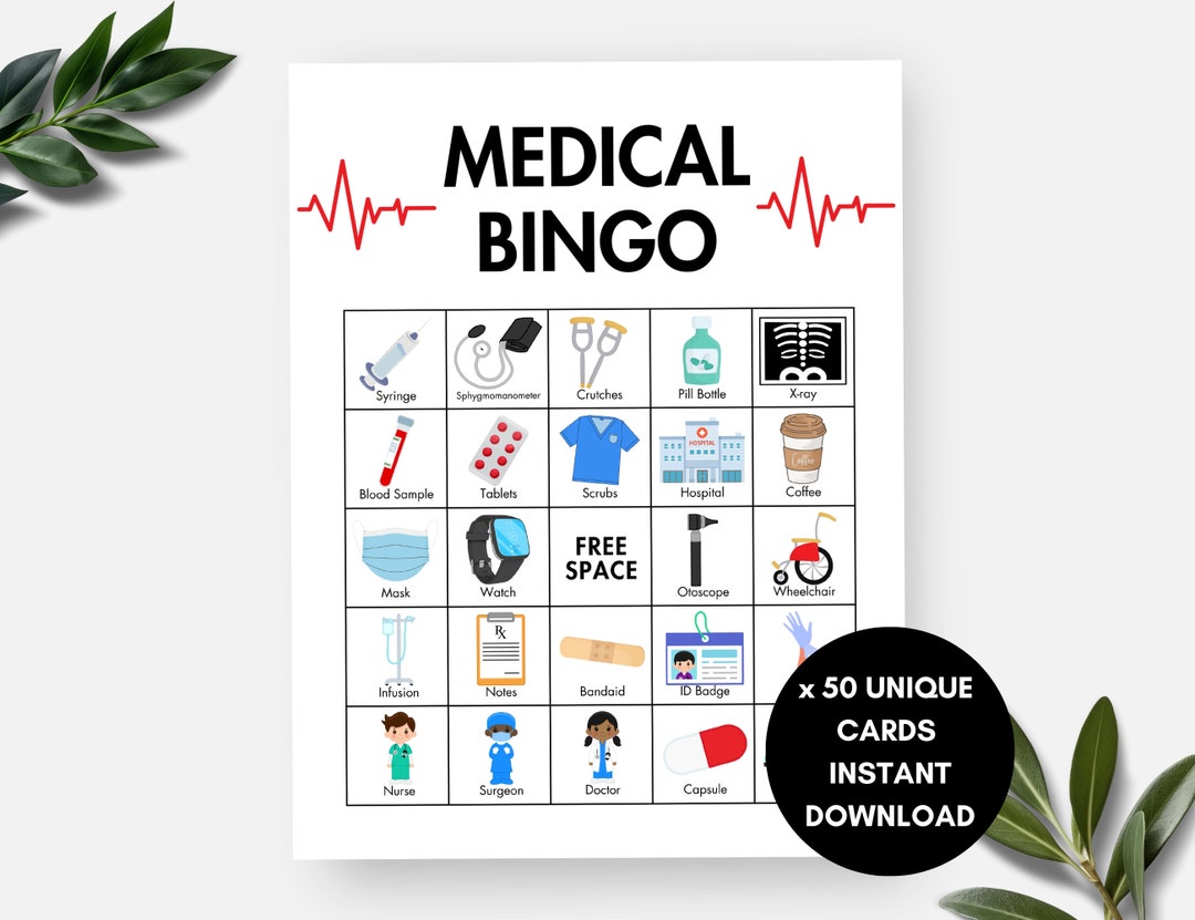 Medical Bingo, 50 Healthcare Bingo Cards, Fun Doctor Graduation ...