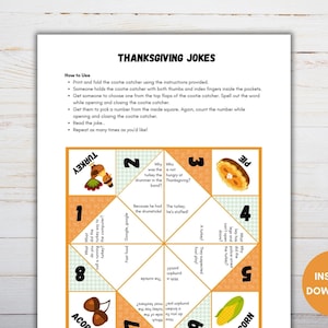 Thanksgiving Jokes Cootie Catcher, Printable Fortune Teller, Funny ...
