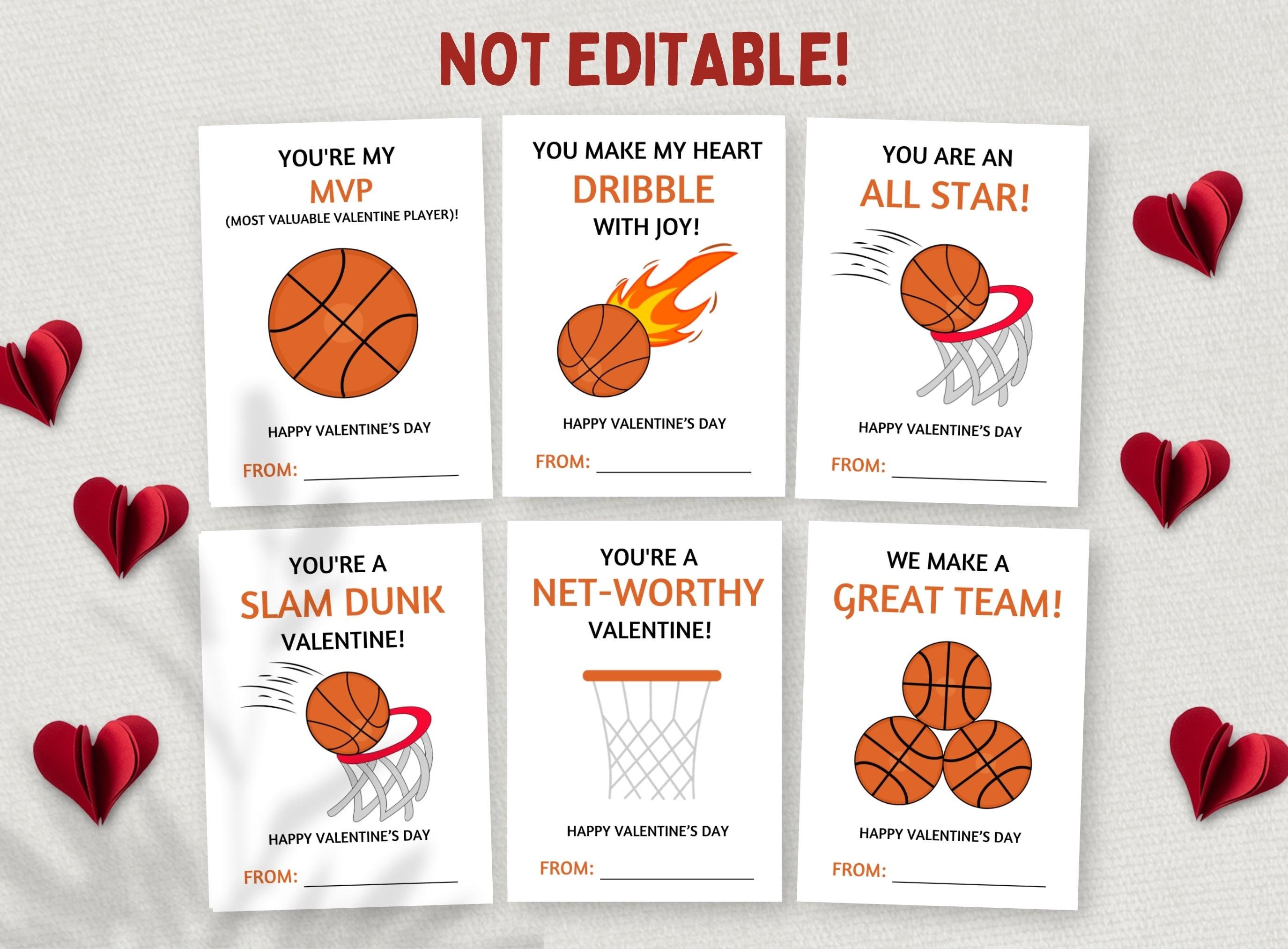 Printable Basketball Valentine's Day Cards, School Valentine Exchange ...