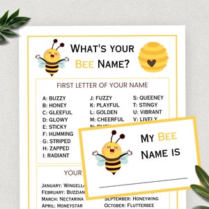 What's Your Bee Name, Bee Theme Party Game, Bee Birthday, Printable ...
