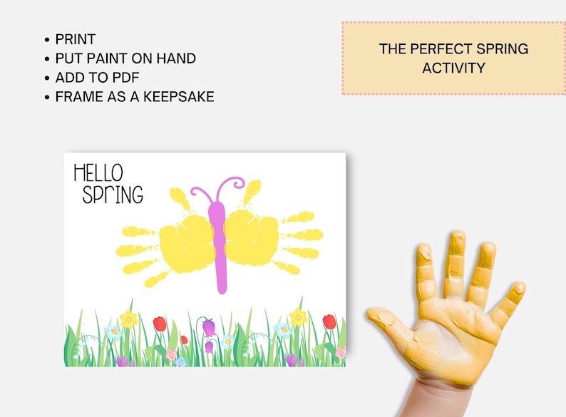Spring Handprint Art, Easy Butterfly Handprint Craft, Hello Spring ...